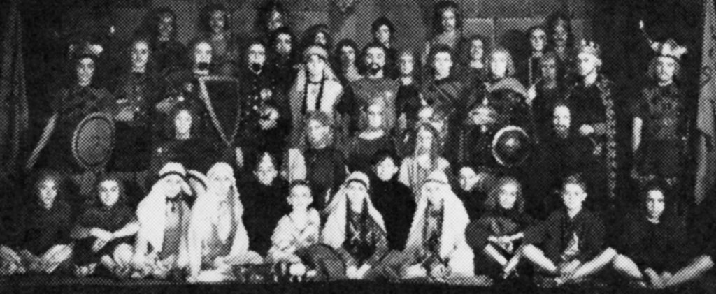 Aged 17, Brian (centre, with beard) is cast as MacBeth in the school play.