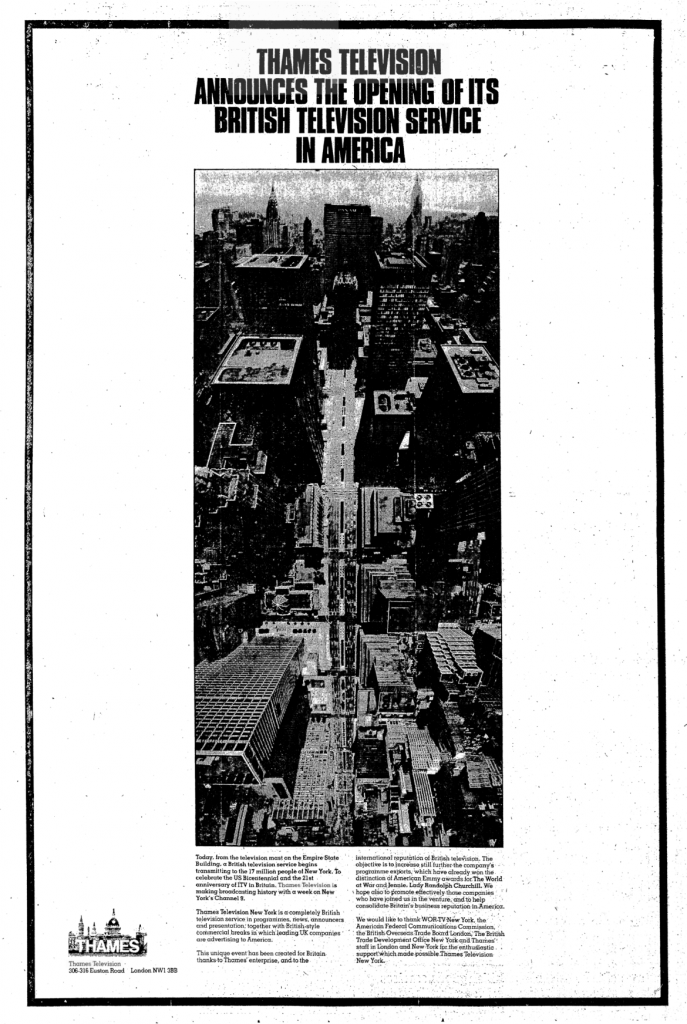Thames Television announces the opening of its British television ...